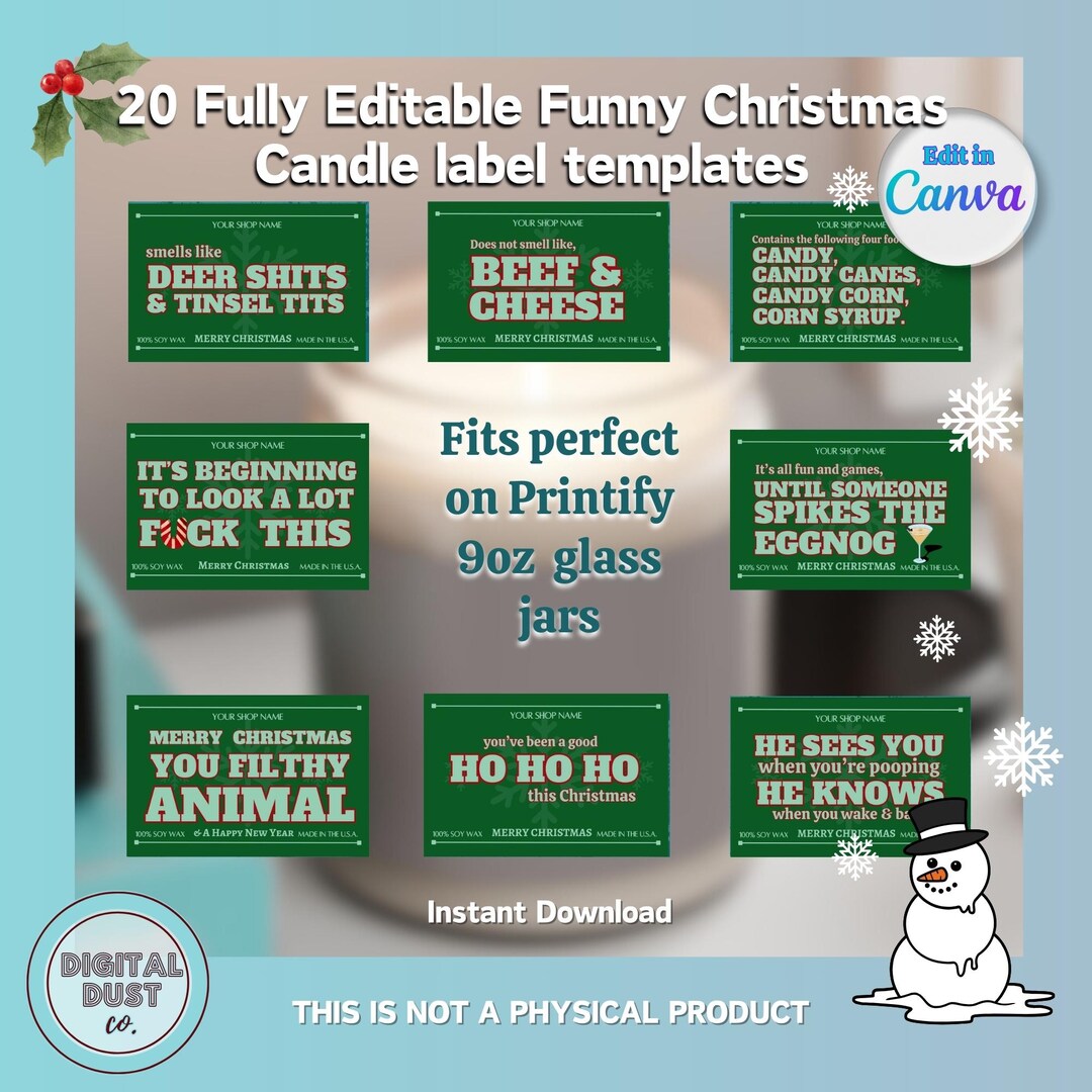 Editable Christmas-sarcastic Funny Candle Labels Template for 9 Ounce ...