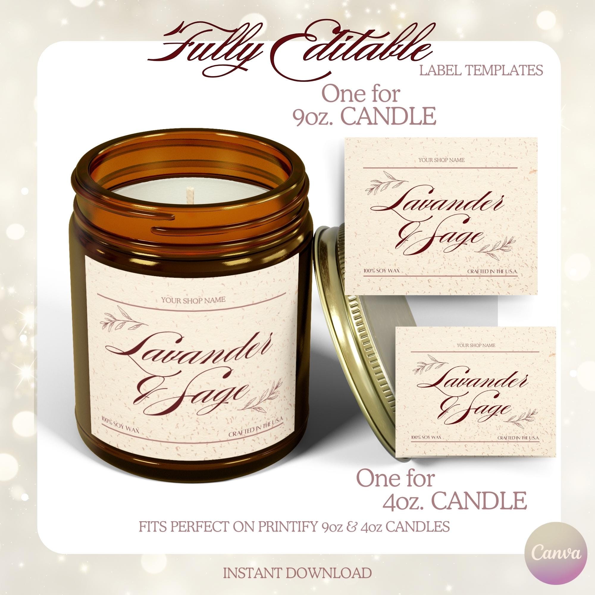 Rustic Candle Business Starter Kit | Editable Label Templates - Etsy