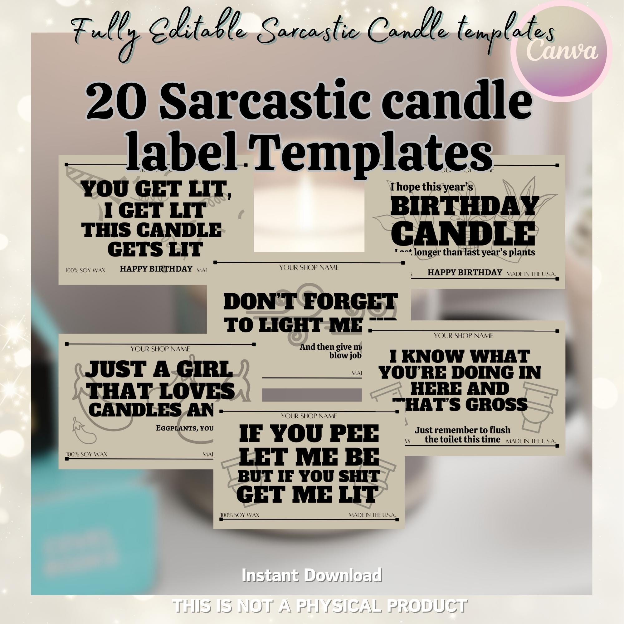 Editable Funny Pink Candle Label Templates | Sarcastic Canva Designs ...