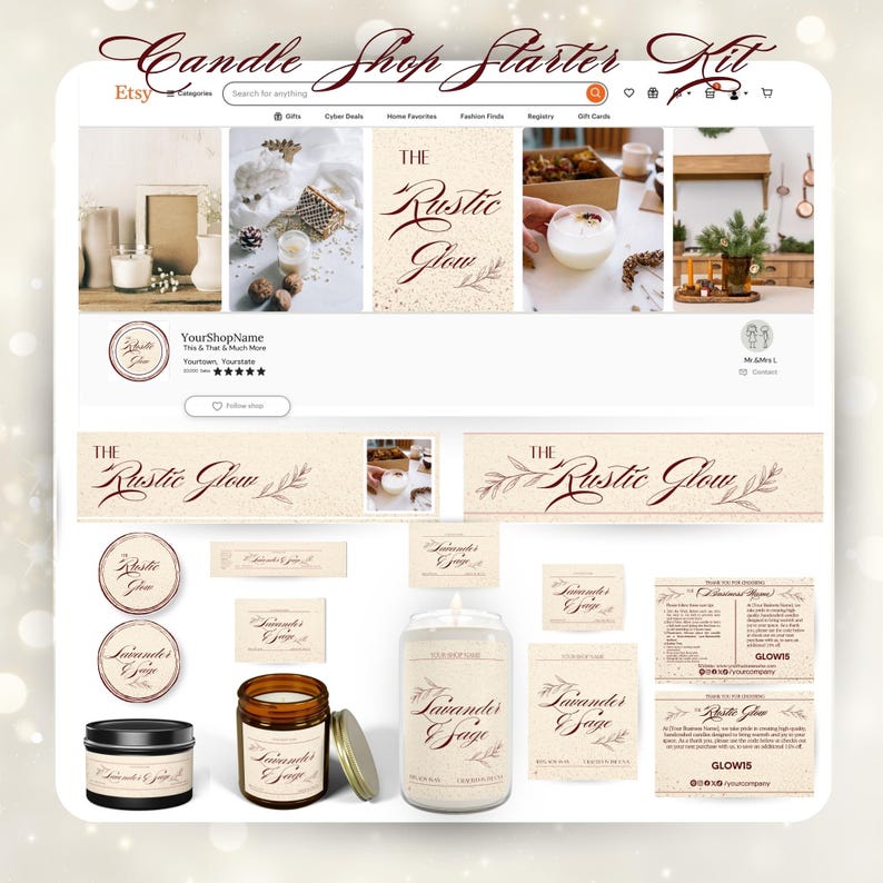 Rustic Candle Business Starter Kit Editable Etsy Templates for Candle ...