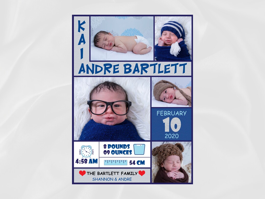 Newborn Birth Announcement Card, Baby Birth Stats, Digital, Printable ...
