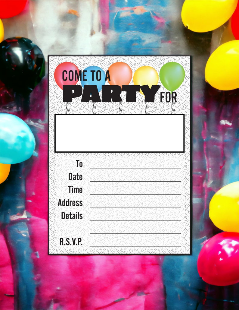 Balloons Birthday Fill in Invitation, Printable, Instant Download - Etsy