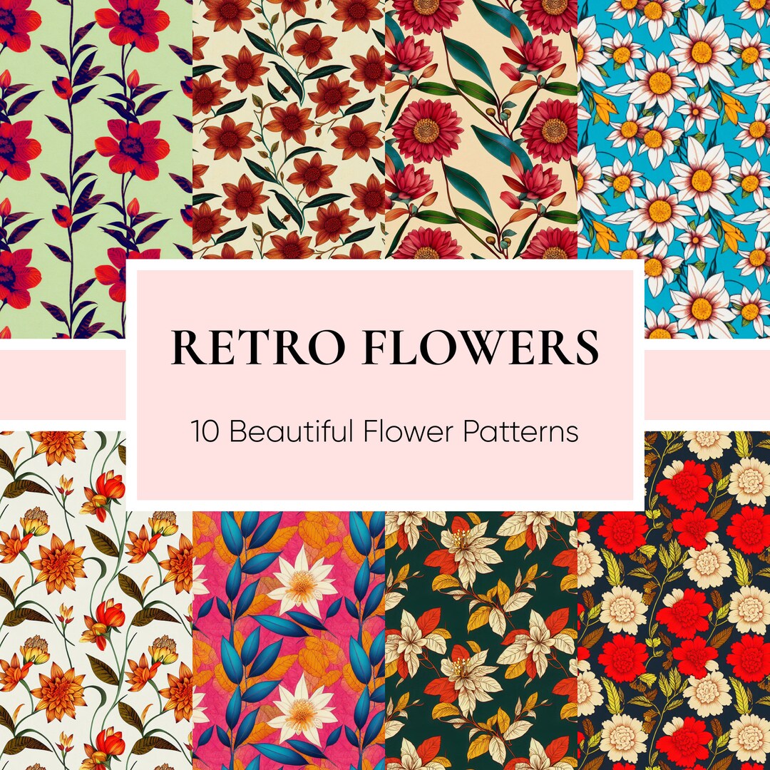 10 Retro Vintage Flower Seamless Pattern for Digital and Print on ...