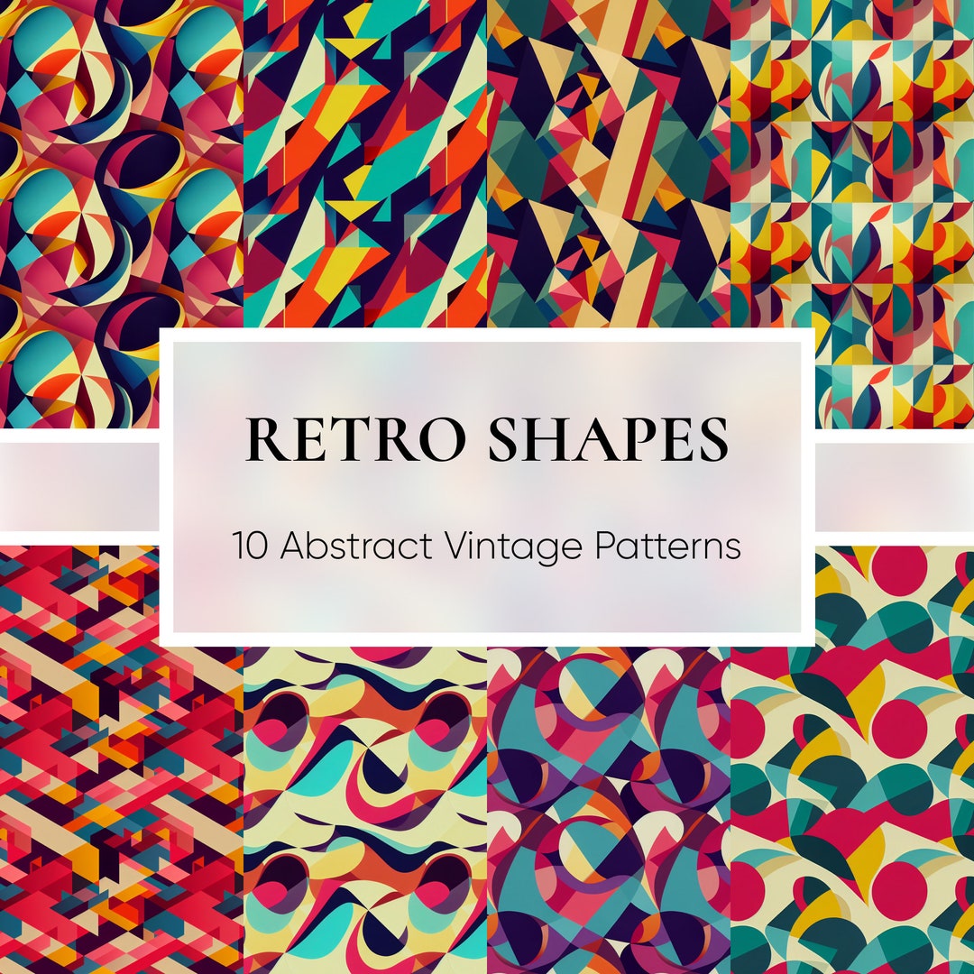 10 Retro Abstract Shape Seamless Patterns Pack, Vintage Colors, Shape ...