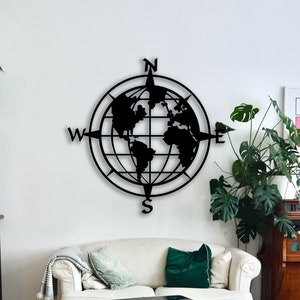 Compass Globe World Map Svg Cut Dxf File Wall Sticker Pdf Silhouette ...