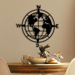 Compass Globe World Map Svg Cut Dxf File Wall Sticker Pdf Silhouette ...