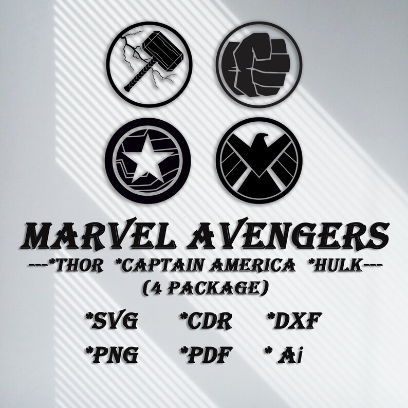 Marvel Avengers (4 Package) Svg Cut Dxf File Wall Sticker Pdf ...