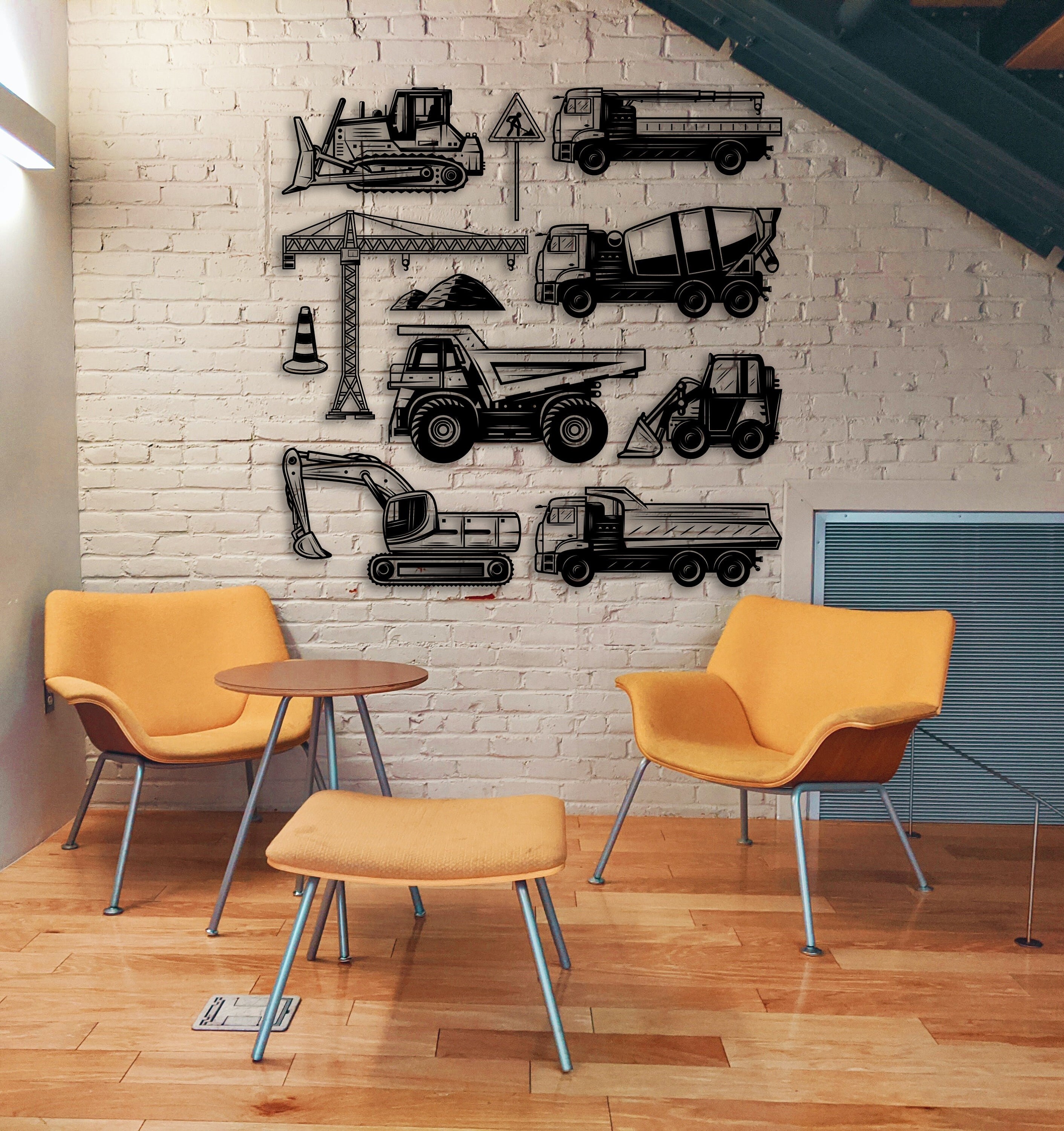 Construction Machines Set (8 Pcs) Svg Cut Dxf File Wall Sticker Pdf ...