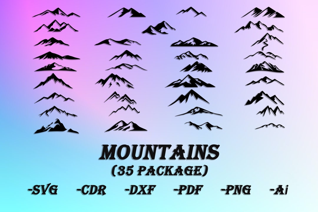 Mountain Bundle (35 Pcs ) Cut Svg Dxf File Wall Sticker Pdf Silhouette ...
