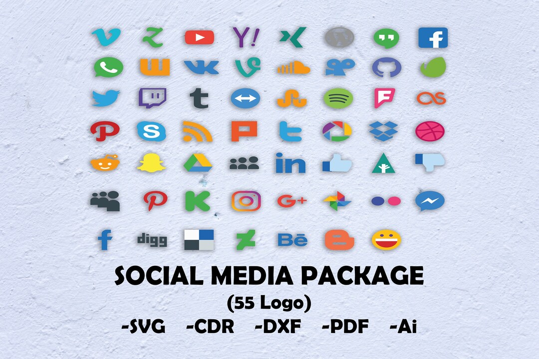 Social Media Icons (55 Pcs) Svg Cut Dxf File Wall Sticker Pdf ...