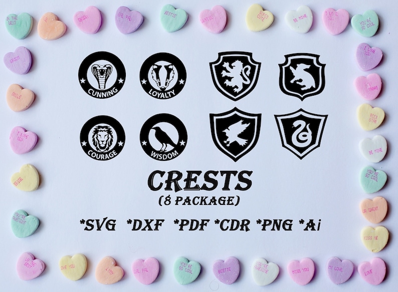 Crest (8 Bundle) Svg Cut Dxf File Wall Sticker Pdf Silhouette Engraving ...
