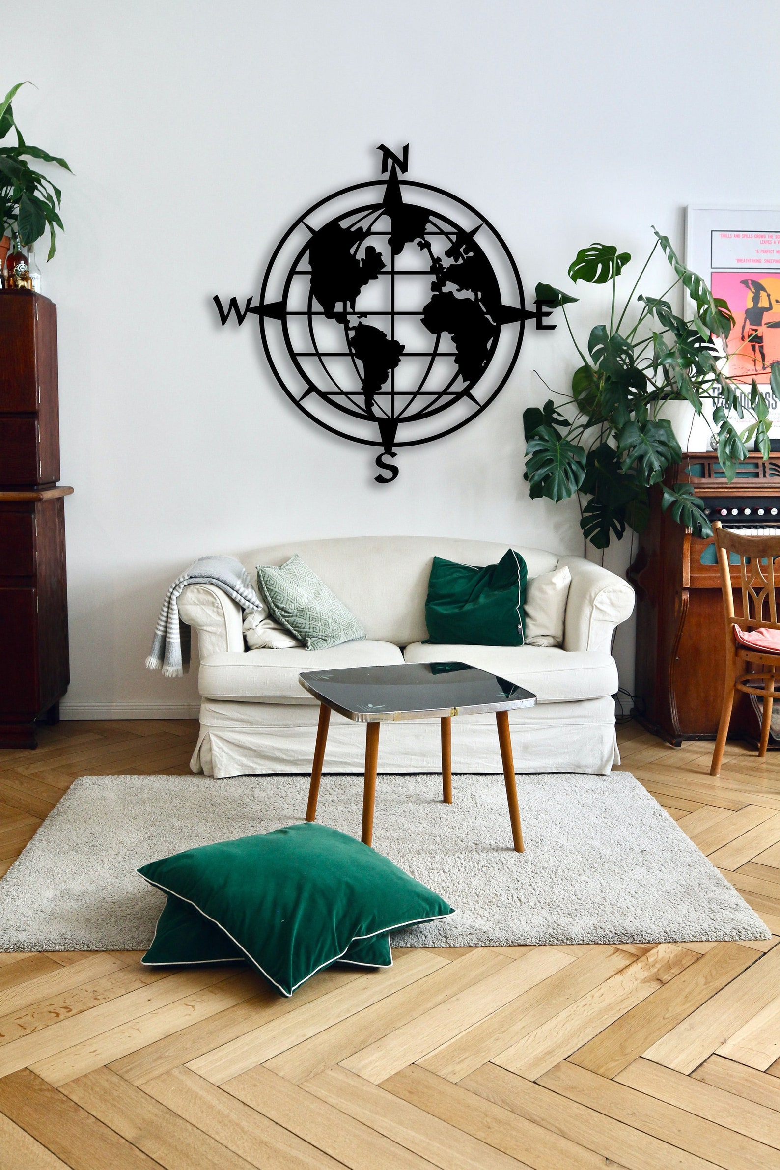 Compass Globe World Map Svg Cut Dxf File Wall Sticker Pdf Silhouette ...