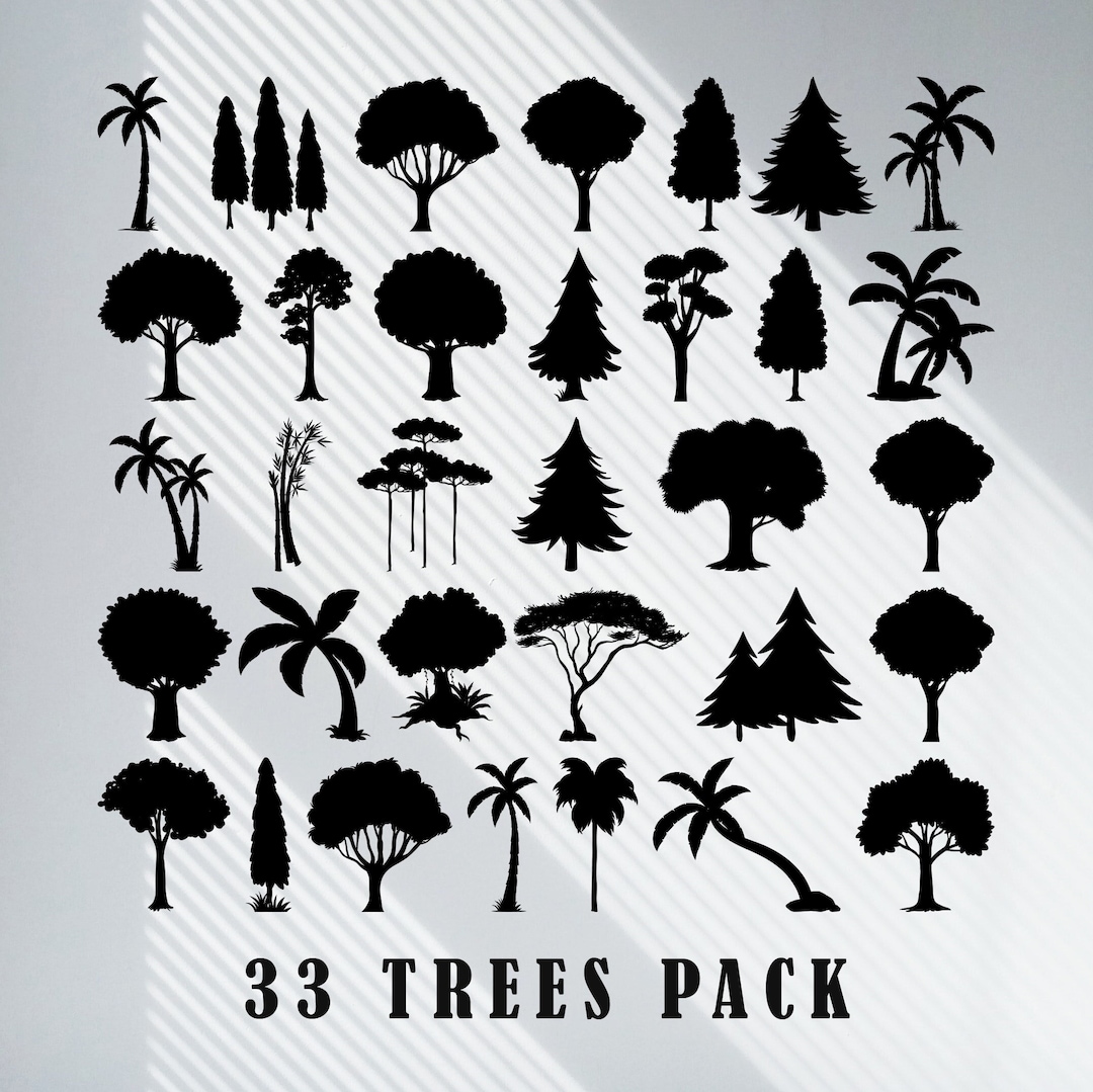 33 Trees Pack Svg Cut Dxf File Wall Sticker Pdf Silhouette Engraving Template Cnc Cutting Router ...