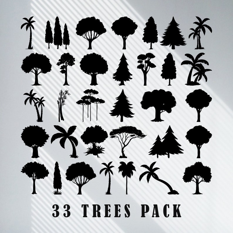 33 Trees Pack Svg Cut Dxf File Wall Sticker Pdf Silhouette - Etsy