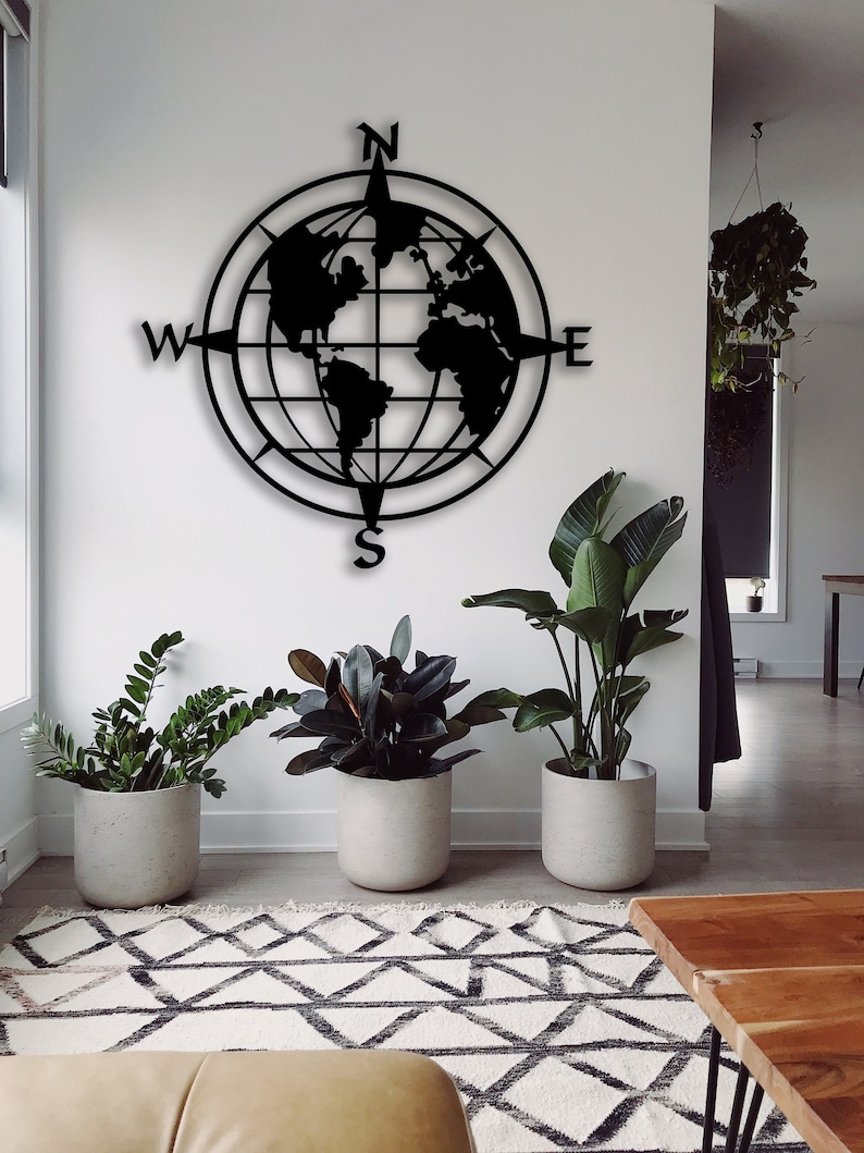 Compass Globe World Map Svg Cut Dxf File Wall Sticker Pdf Silhouette ...