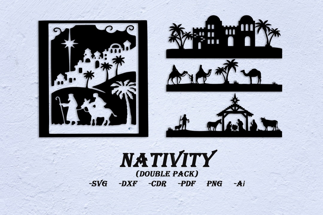 Nativity (2 Pcs) Svg Cut Dxf File Wall Sticker Pdf Silhouette Engraving ...