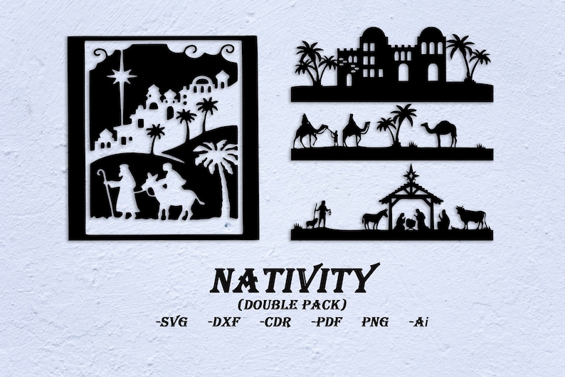 Nativity (2 Pcs) Svg Cut Dxf File Wall Sticker Pdf Silhouette Engraving ...