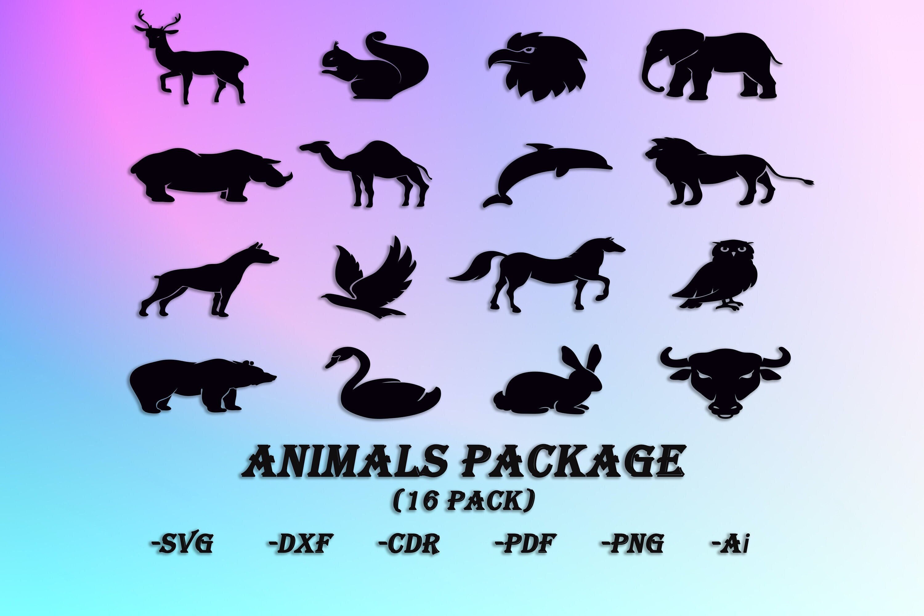 Animals (16 Bundle) Svg Cut Dxf File Wall Sticker Pdf Silhouette ...