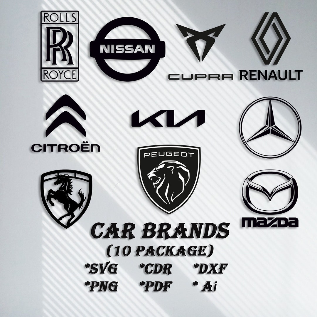 Car Brands 10 Logos Cut Svg Dxf File Wall Sticker Pdf Silhouette ...