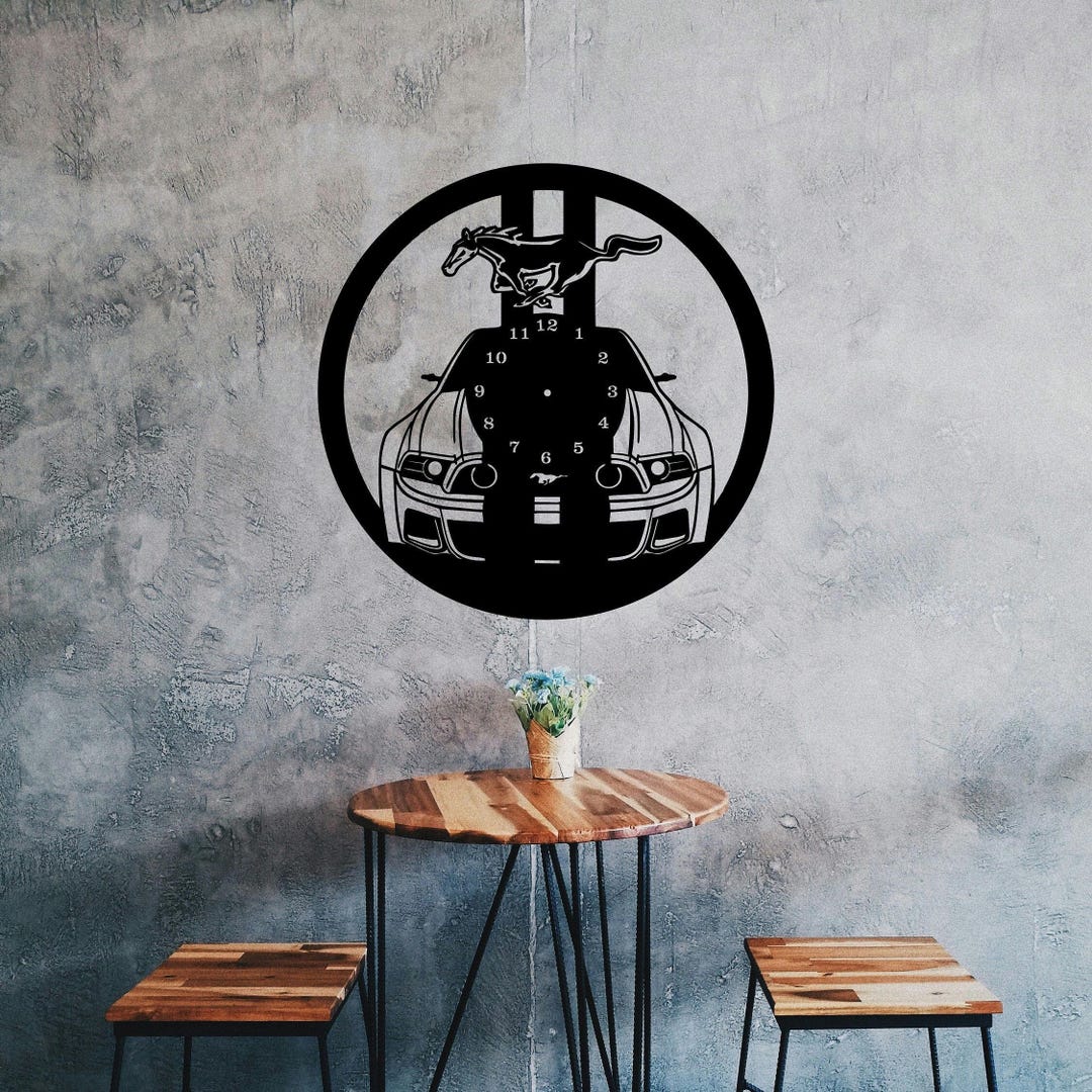 Ford Mustang Clock Design Svg Cut Dxf File Wall Sticker Pdf Silhouette ...