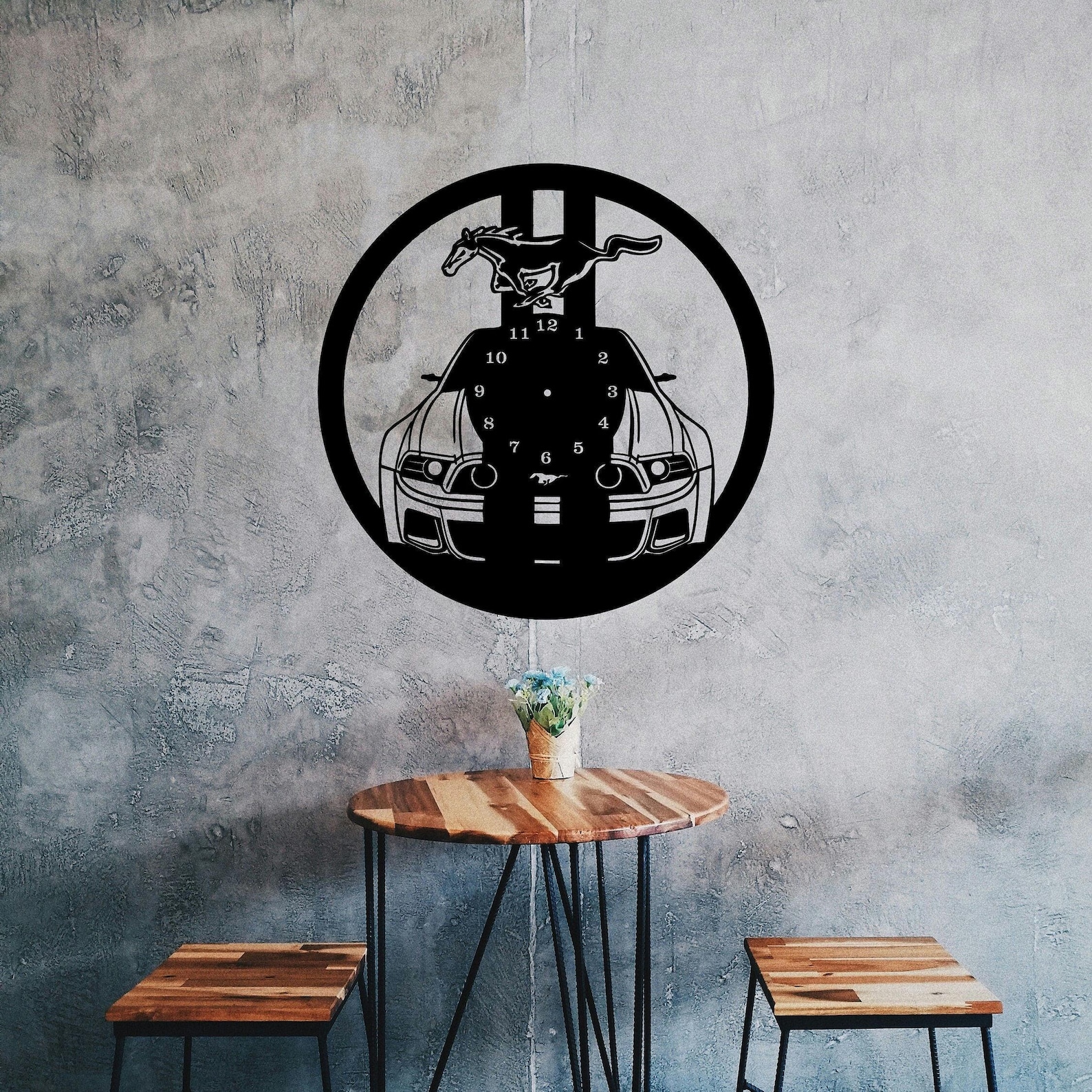 Ford Mustang Clock Design Svg Cut Dxf File Wall Sticker Pdf Silhouette ...