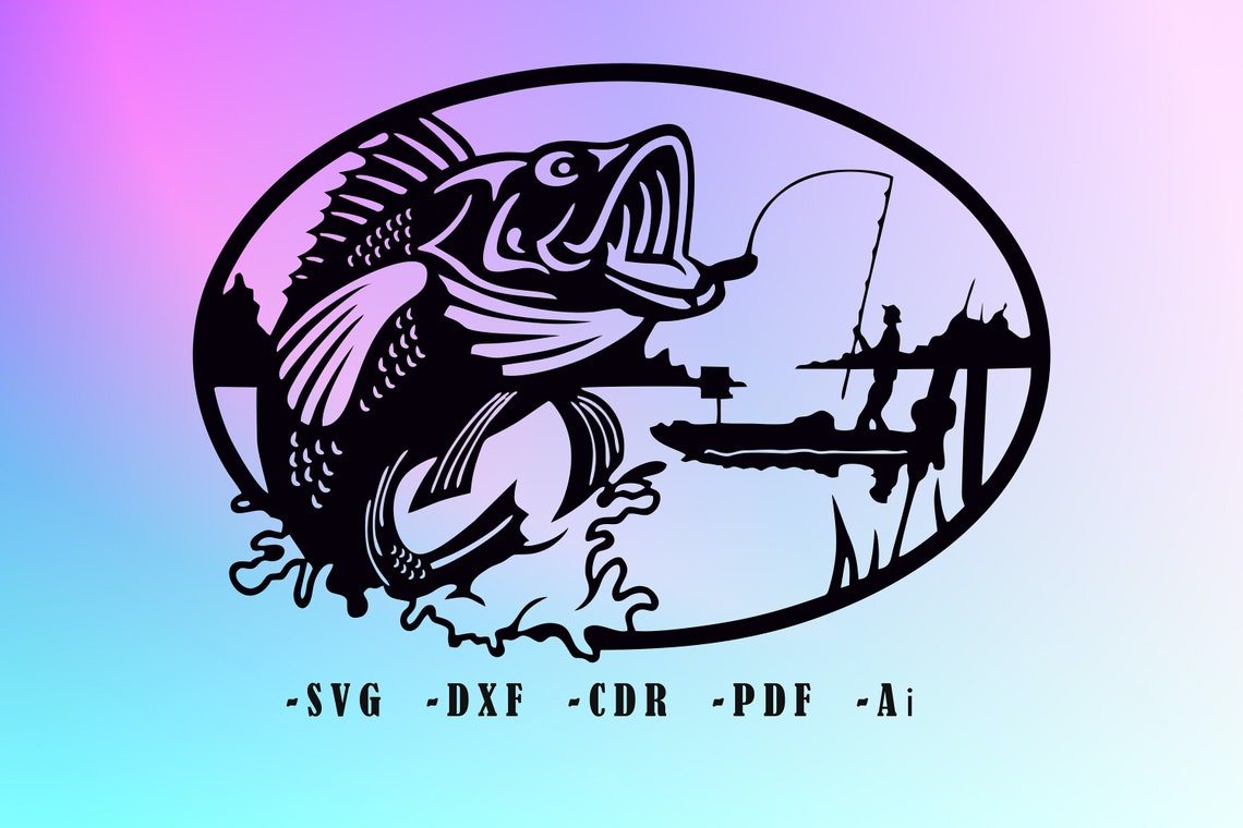 Fishing Fish Scene Svg Cut Dxf File Wall Sticker Pdf Silhouette ...