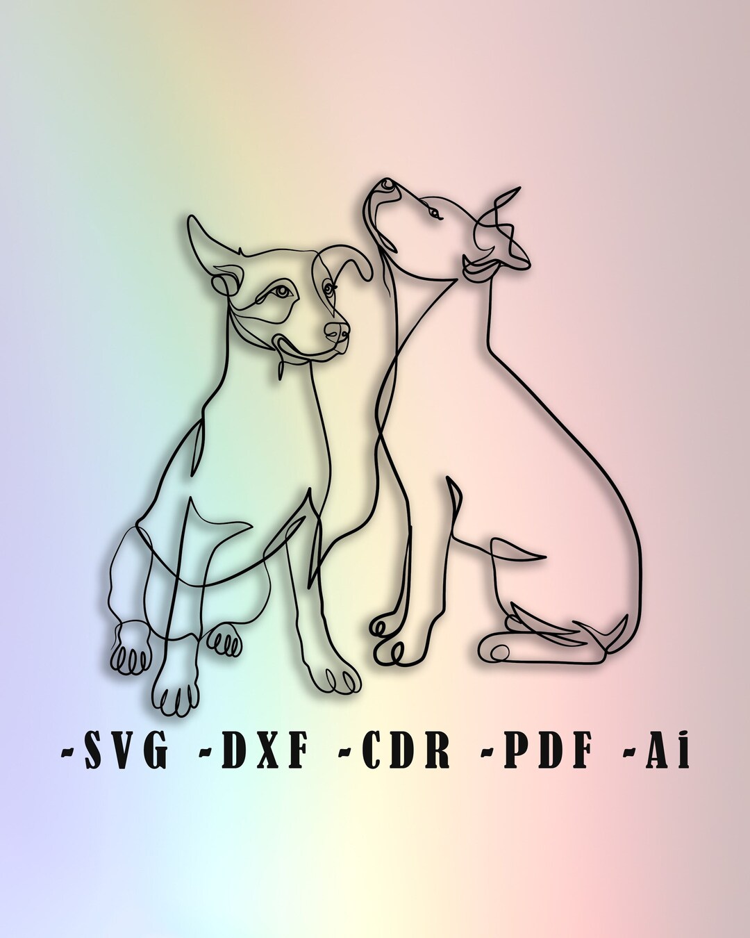 Dogs Drawing Art Svg Cut Dxf File Wall Sticker Pdf Silhouette Engraving ...