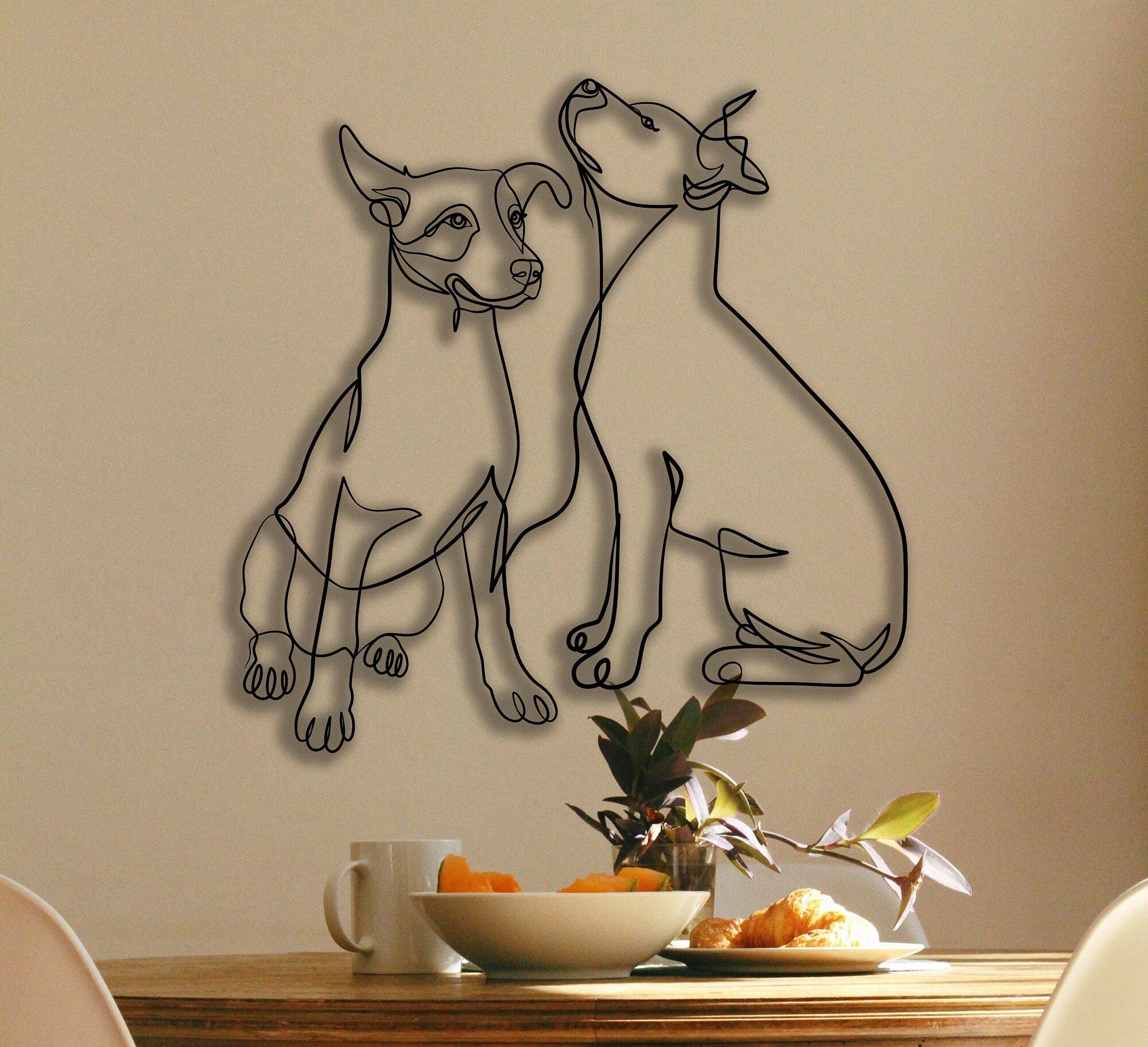 Dogs Drawing Art Svg Cut Dxf File Wall Sticker Pdf Silhouette Engraving ...