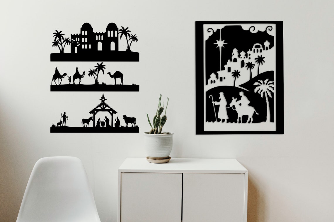 Nativity (2 Pcs) Svg Cut Dxf File Wall Sticker Pdf Silhouette Engraving ...