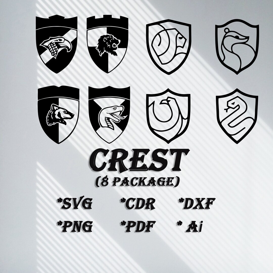 Crest (8 Bundle) Svg Cut Dxf File Wall Sticker Pdf Silhouette Engraving ...