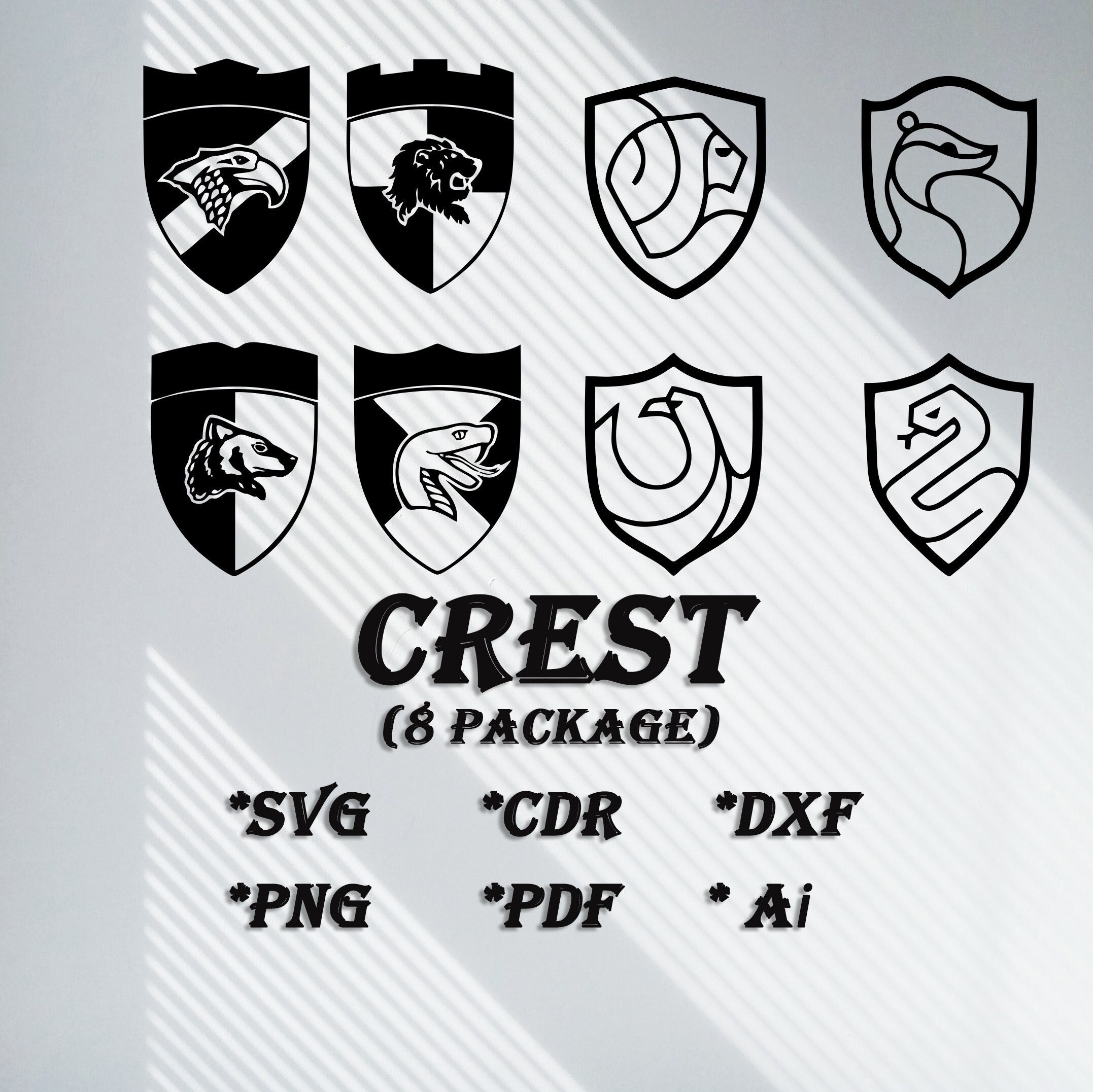 Crest (8 Bundle) Svg Cut Dxf File Wall Sticker Pdf Silhouette Engraving ...
