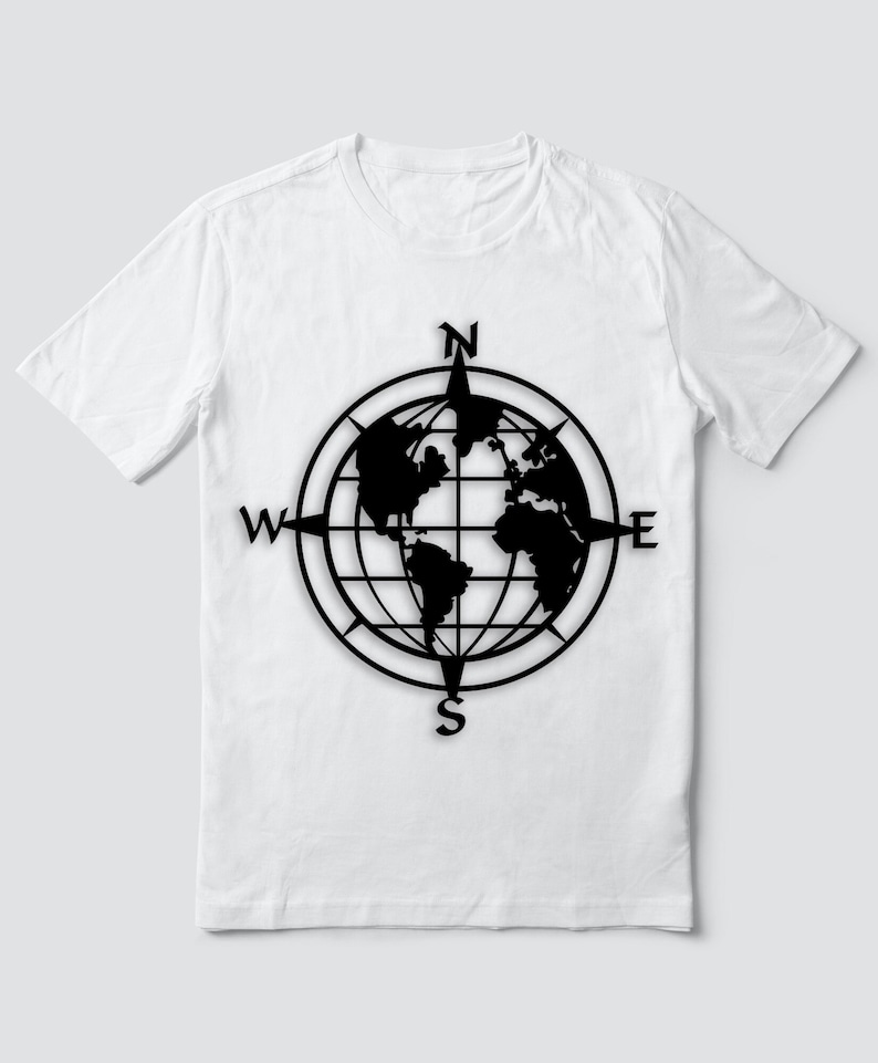 Compass Globe World Map Svg Cut Dxf File Wall Sticker Pdf Silhouette ...