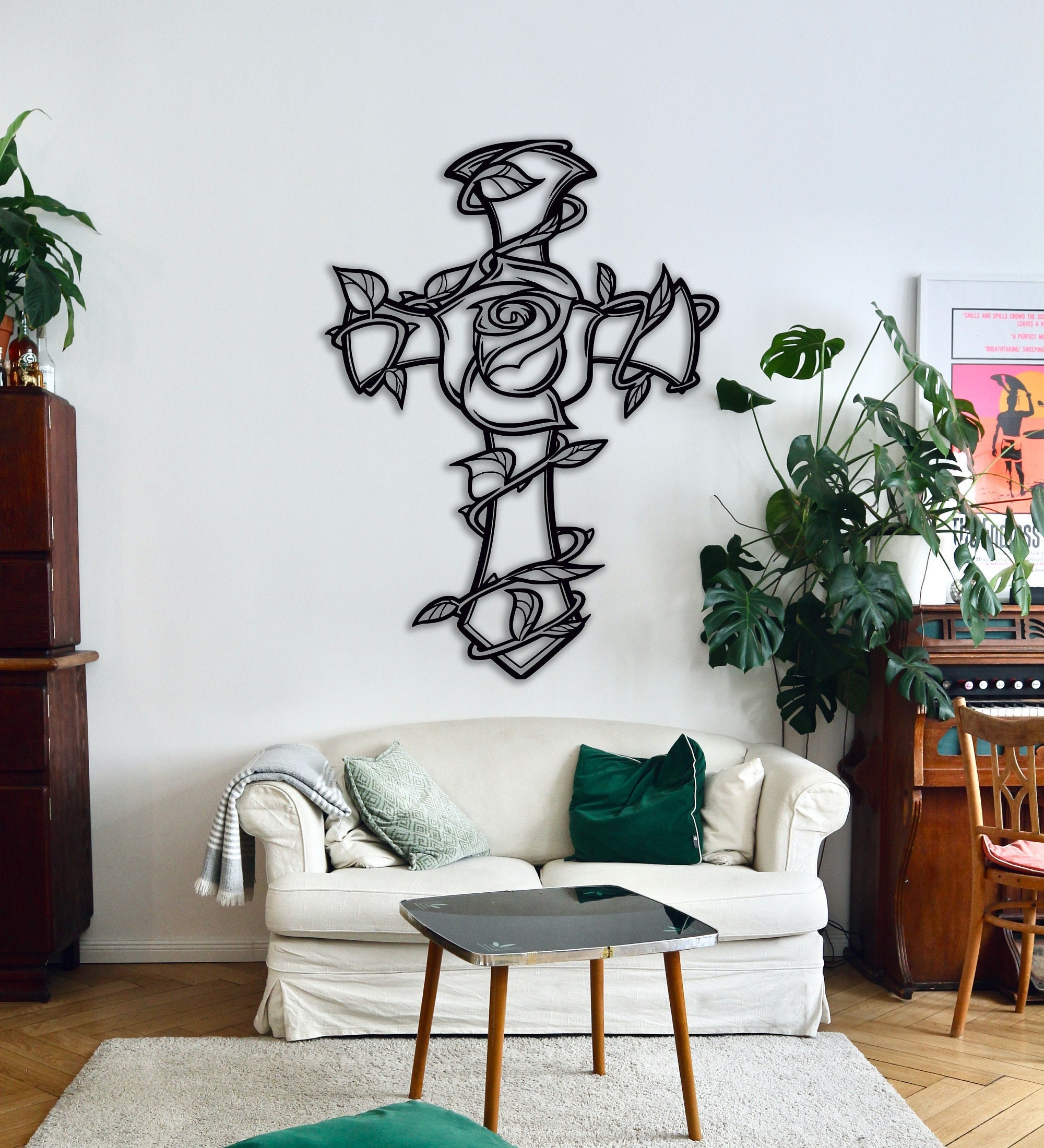 Cross and Rose Svg Cut Dxf File Wall Sticker Pdf Silhouette Engraving ...