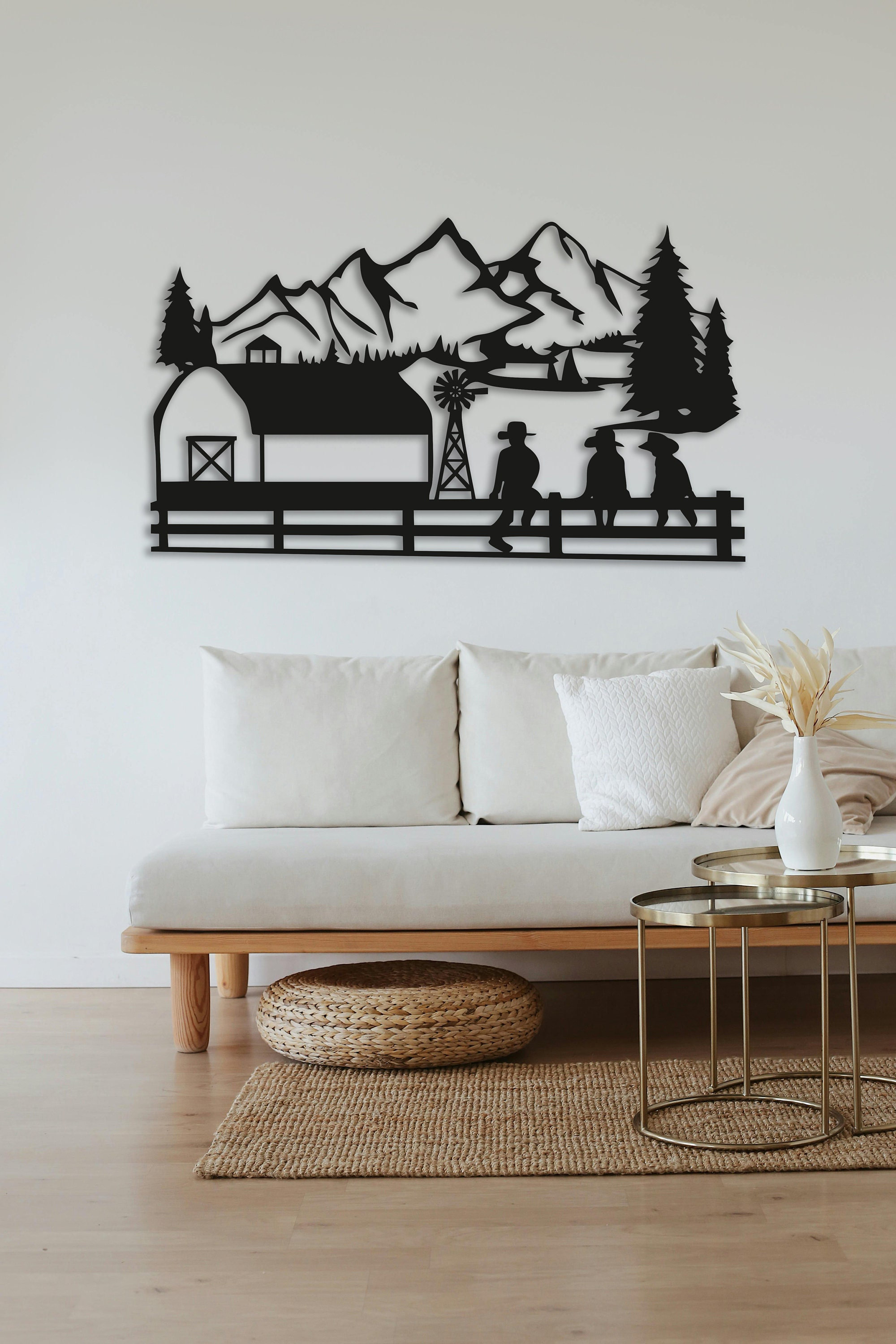 Farm View Design Svg Cut Dxf File Wall Sticker Pdf Silhouette Engraving ...