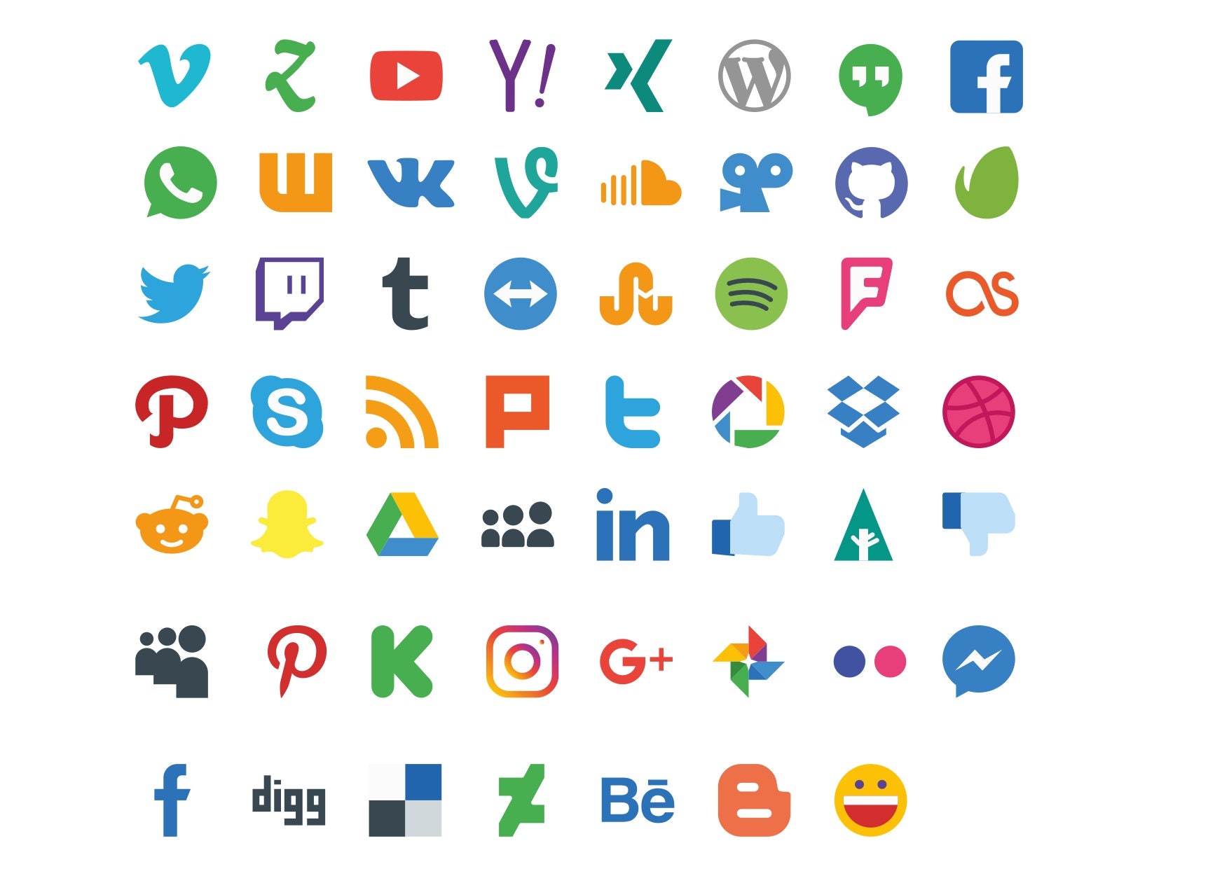 Social Media Icons (55 Pcs) Svg Cut Dxf File Wall Sticker Pdf ...