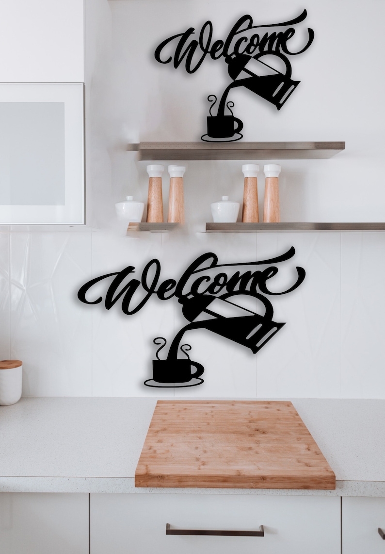Welcome Pouring Coffee Wall Sign Svg Cut Dxf File Wall Sticker Pdf ...