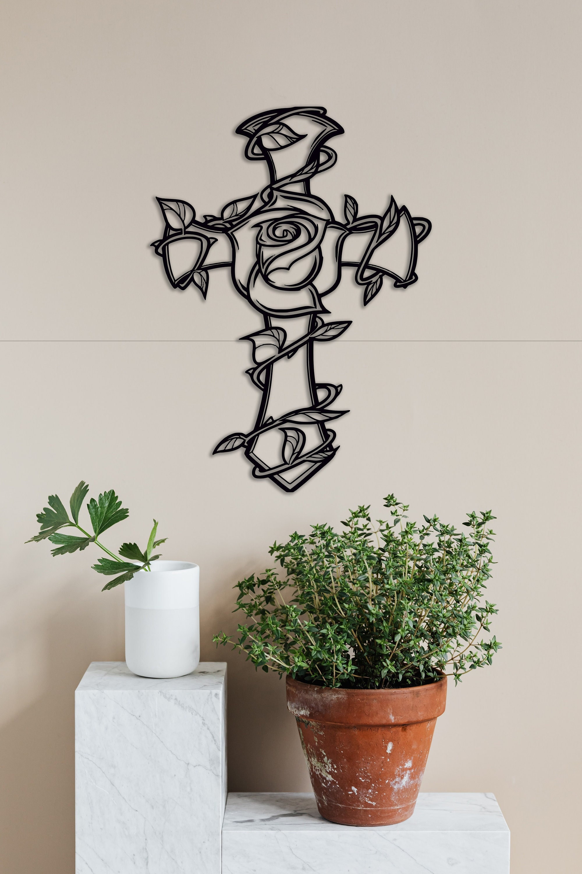 Cross and Rose Svg Cut Dxf File Wall Sticker Pdf Silhouette Engraving ...