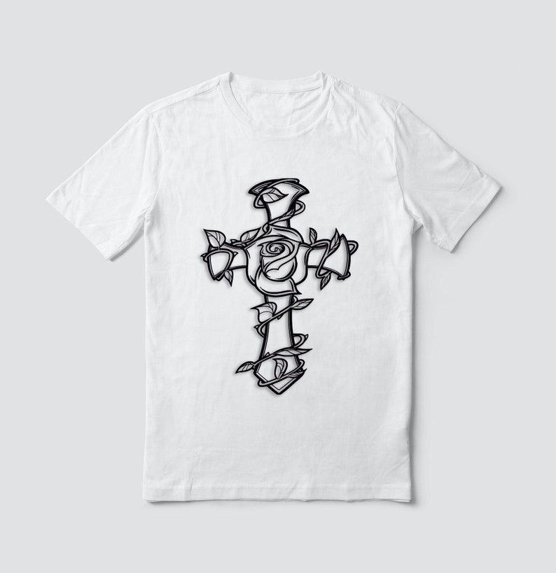 Cross and Rose Svg Cut Dxf File Wall Sticker Pdf Silhouette Engraving ...