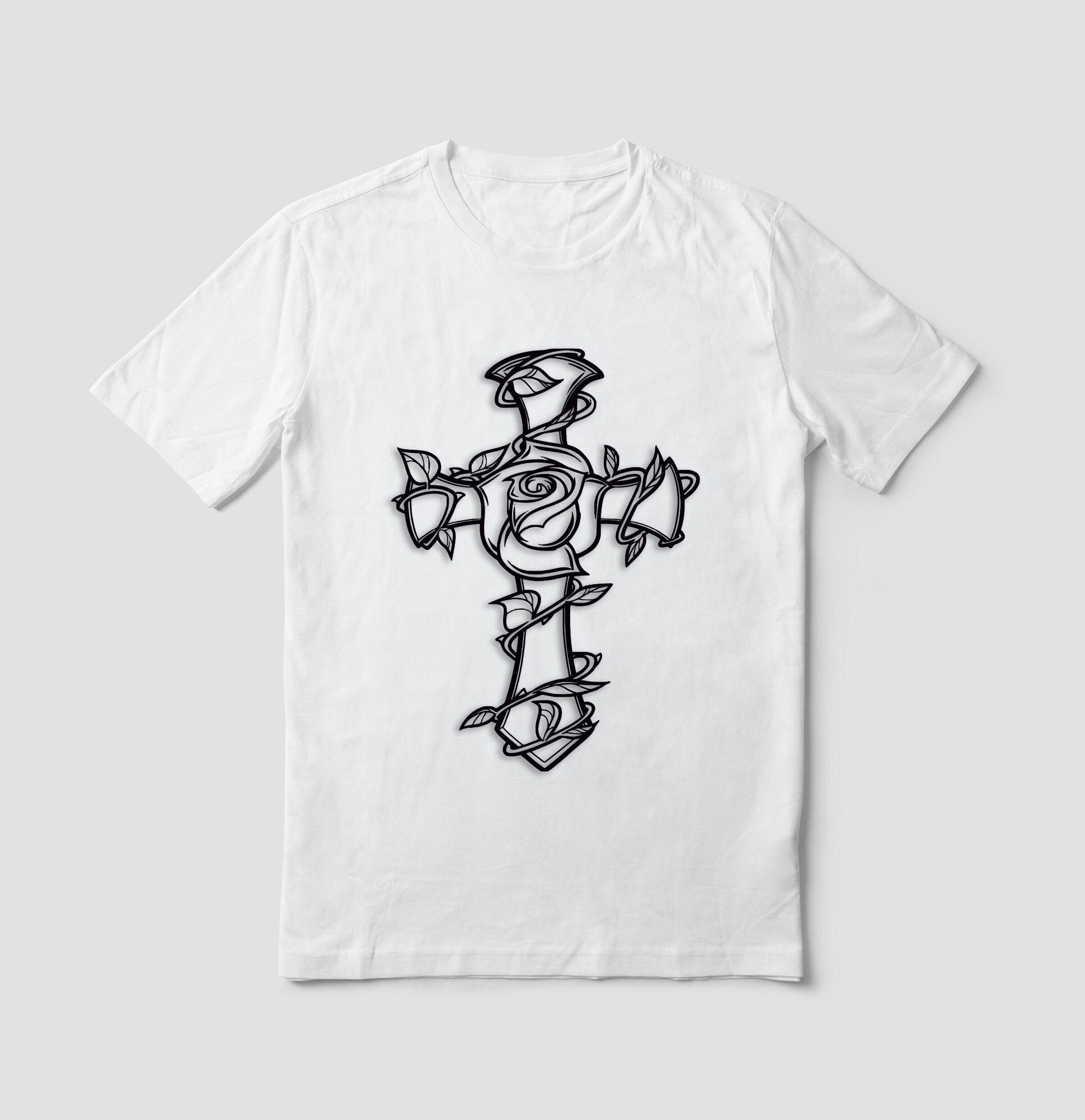 Cross and Rose Svg Cut Dxf File Wall Sticker Pdf Silhouette Engraving ...