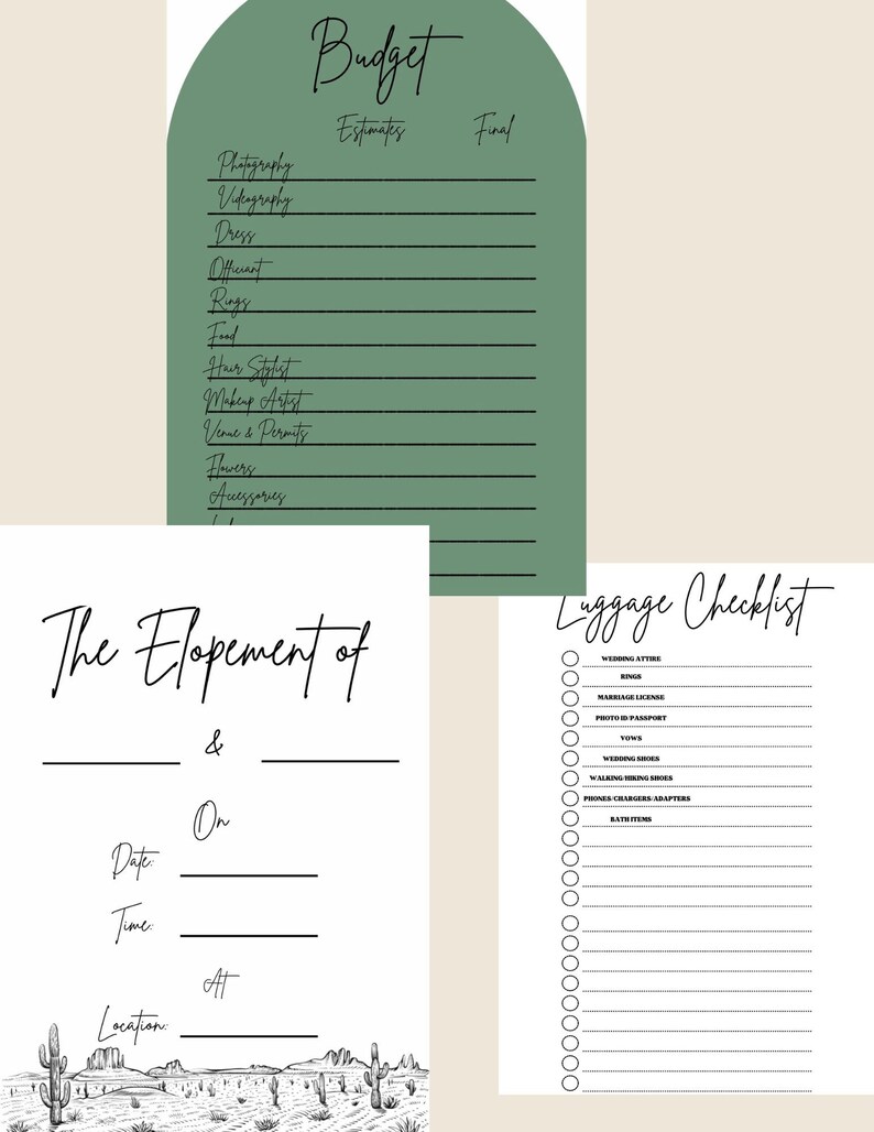 INSTANT DOWNLOAD Elopement Printable Planner - Etsy