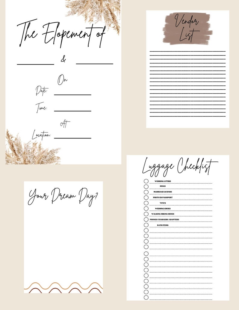 INSTANT DOWNLOAD Elopement Printable Planner - Etsy