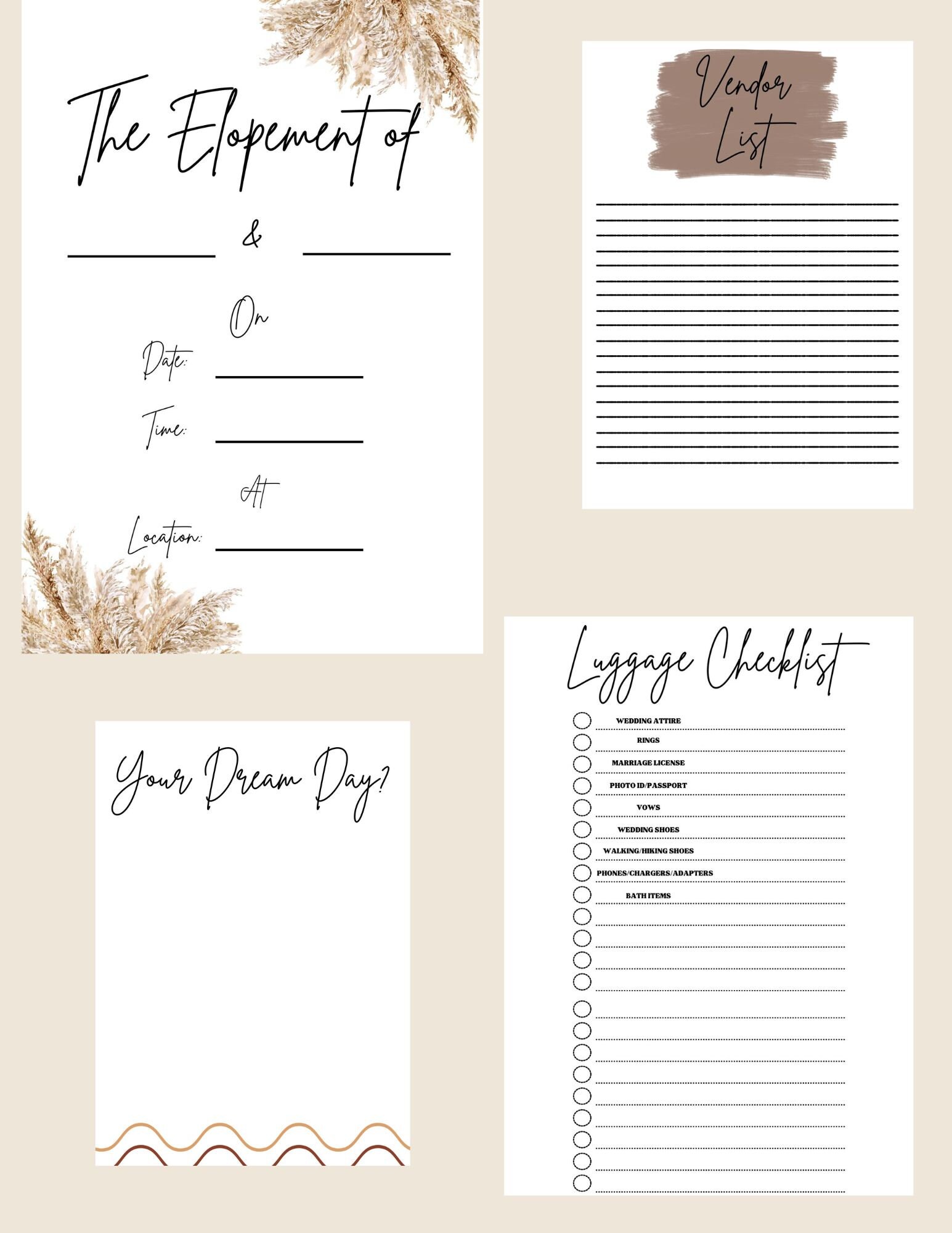 INSTANT DOWNLOAD Elopement Printable Planner - Etsy