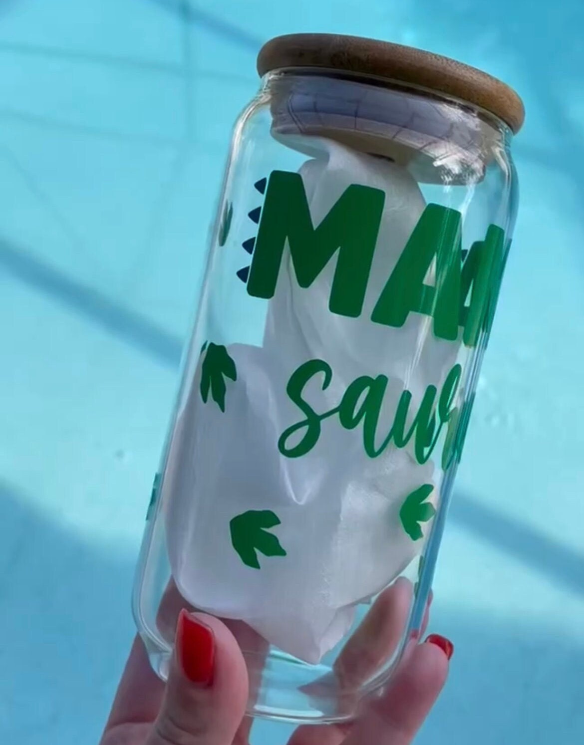 Mamasaurus Iced Coffee Cup With Lid and Straw, Personalized Glass Cup ...