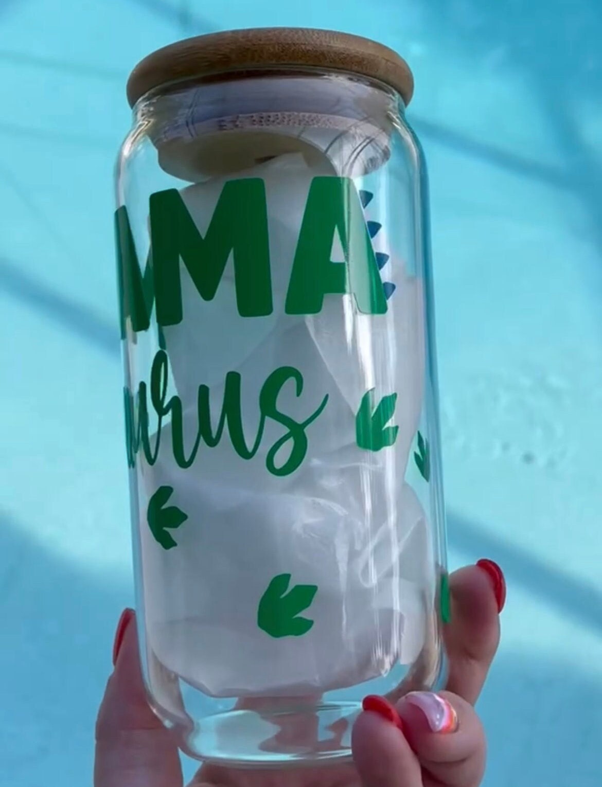 Mamasaurus Iced Coffee Cup With Lid and Straw, Personalized Glass Cup ...