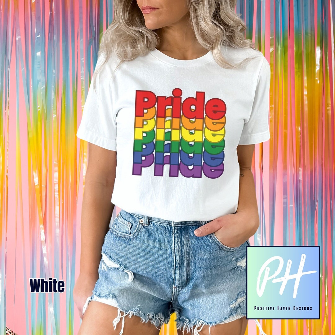 Classic Rainbow Pride Stacked Text Design Shirt, Gay Pride Shirts for ...