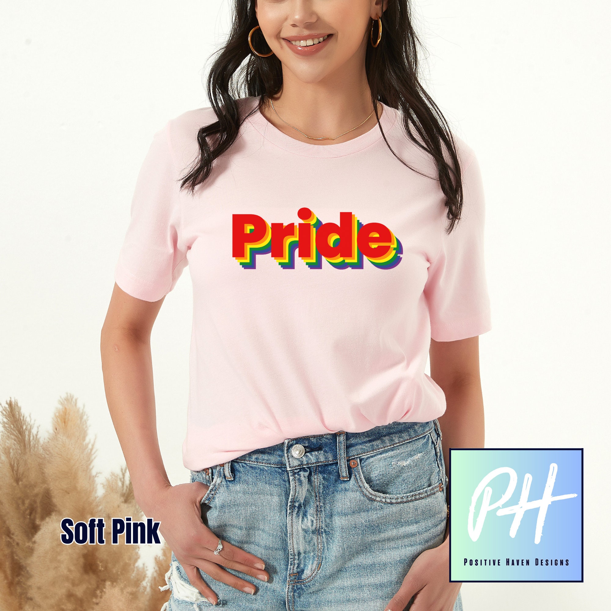 Classic Rainbow Pride Stacked Text Design Shirt, Gay Pride Shirts for ...