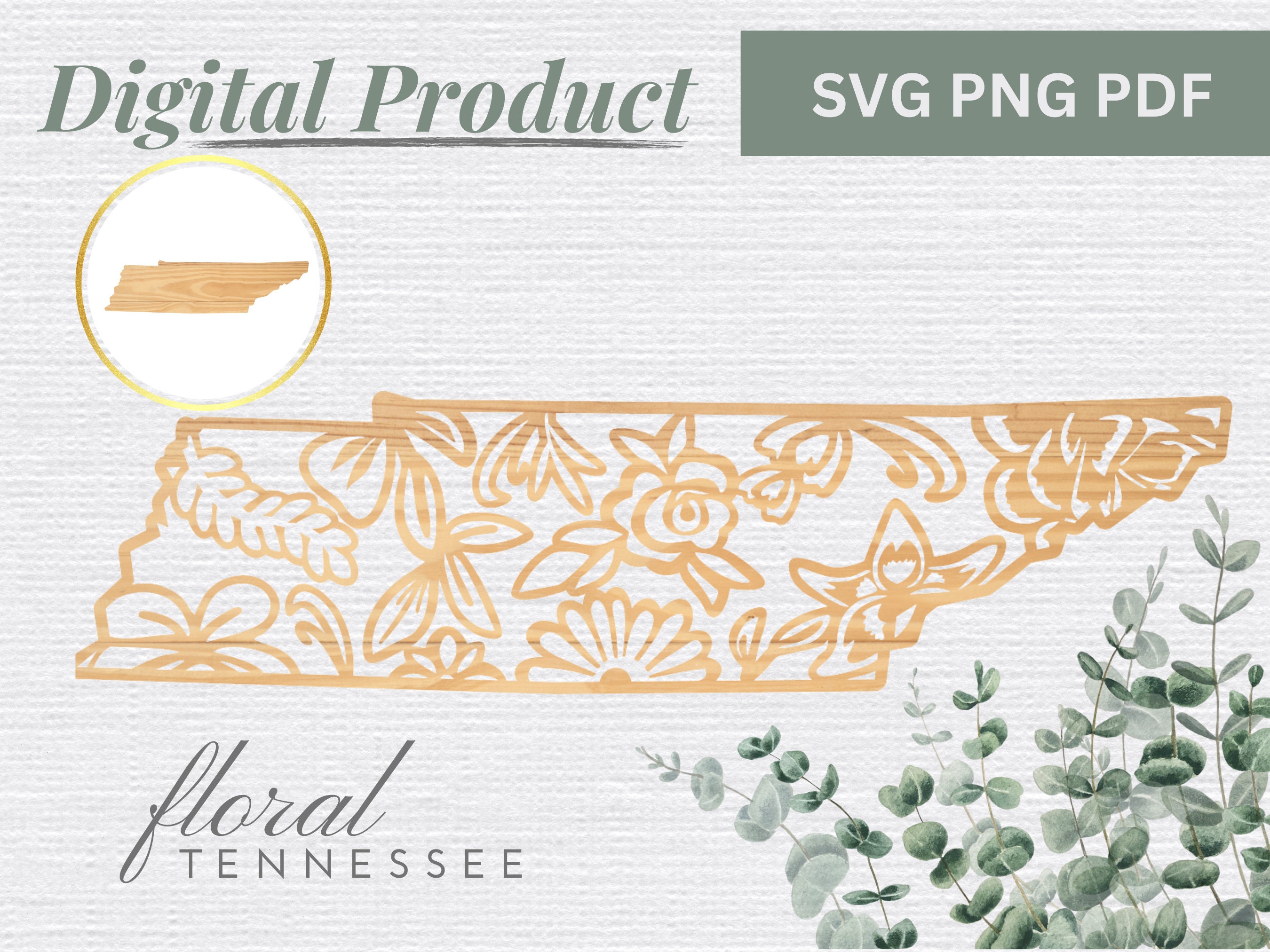 Floral Tennessee Cut File, Laser SVG, Glowforge, Cricut SVG, State ...