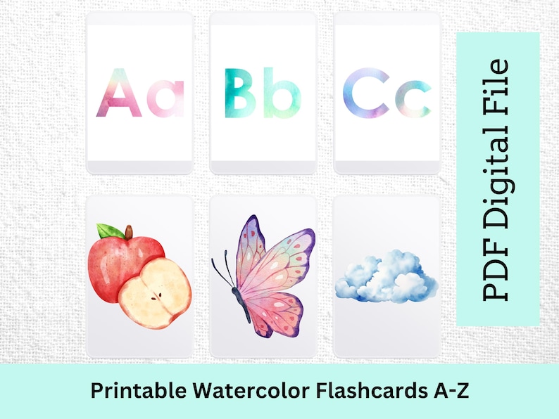Watercolor Alphabet Flashcards Set | Printable Educational Cards for ...