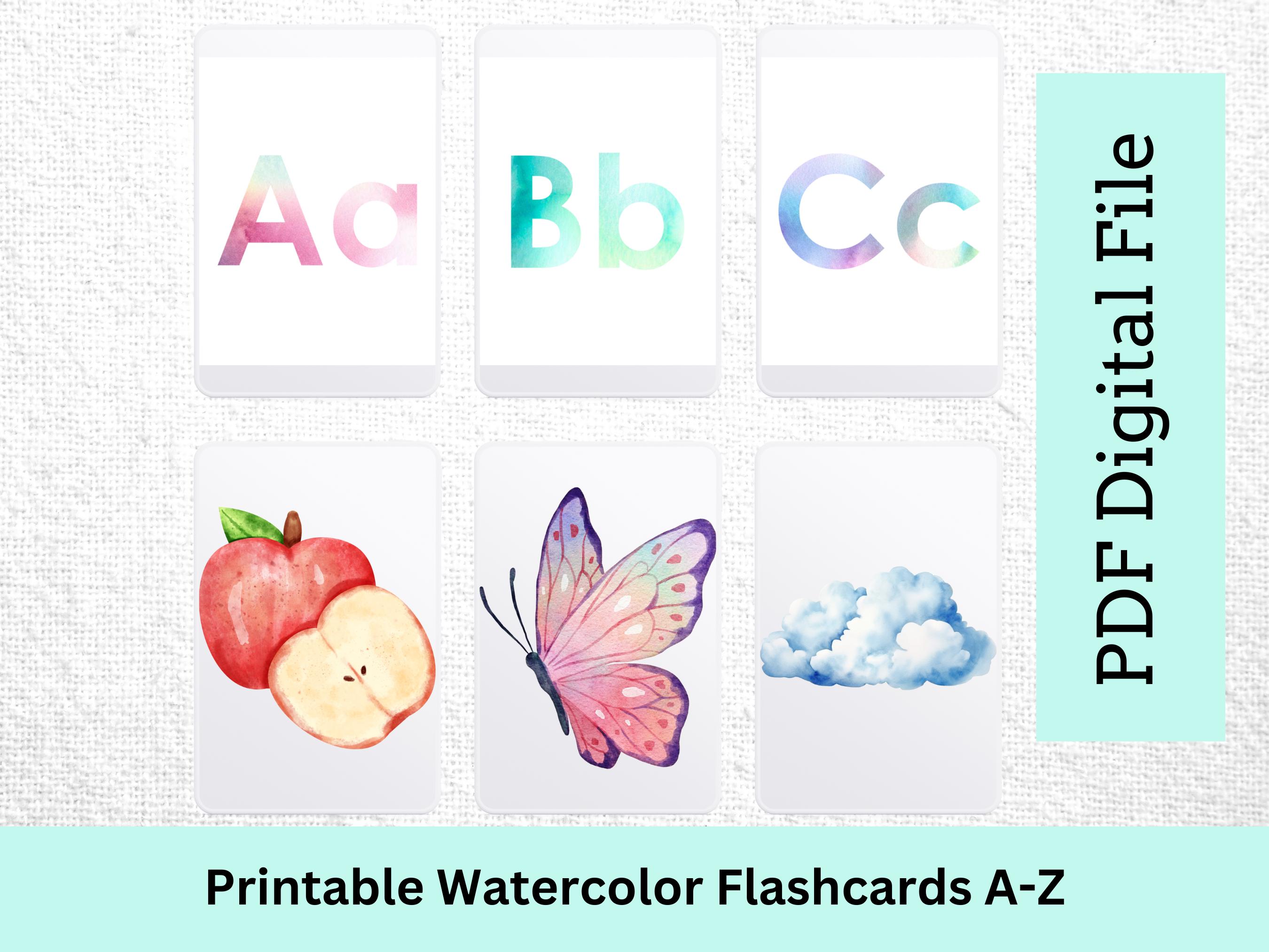 Watercolor Alphabet Flashcards Set | Printable Educational Cards for ...