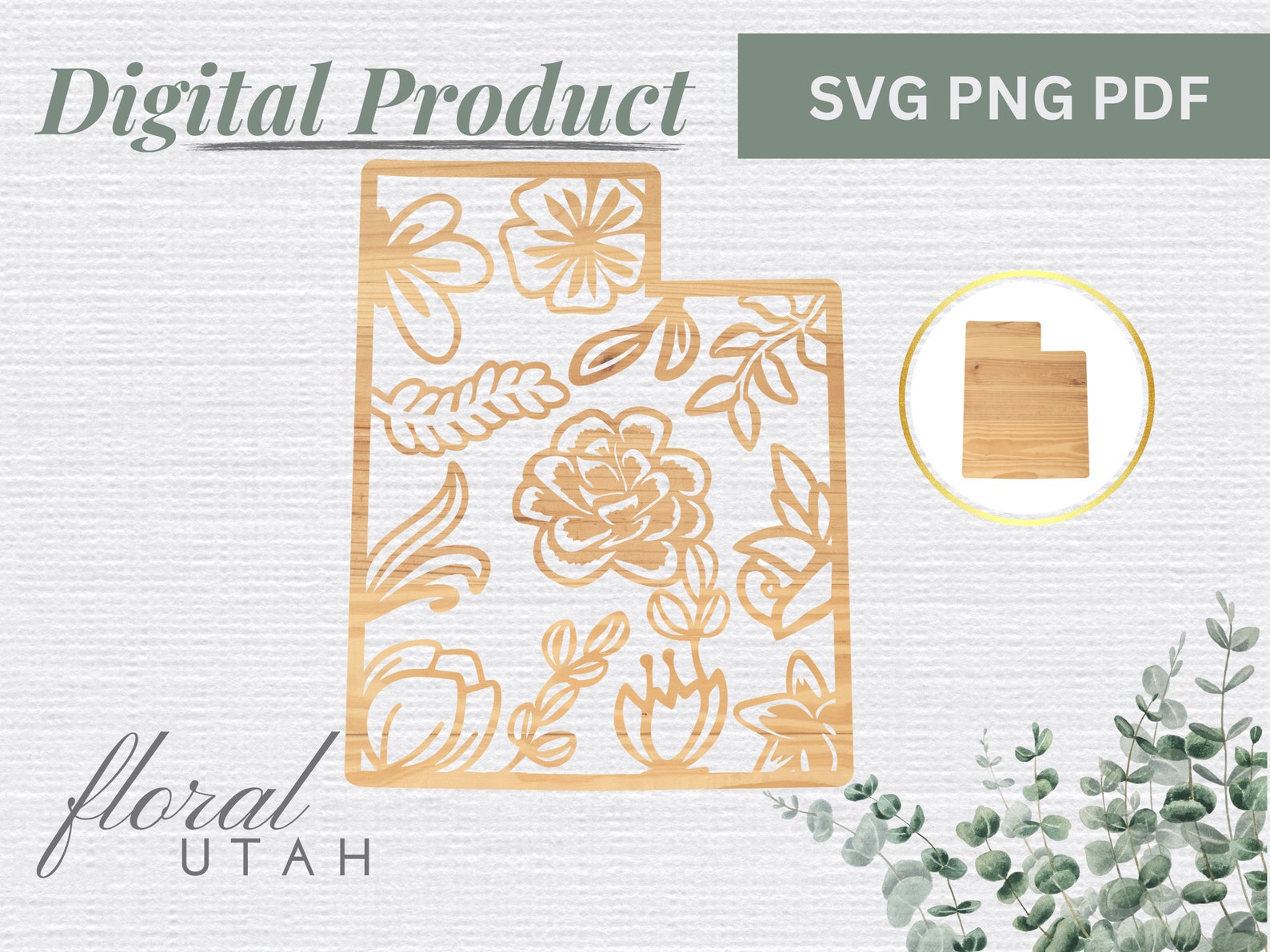 Floral Utah Cut File, Laser SVG, Glowforge, Cricut SVG, State Shape ...